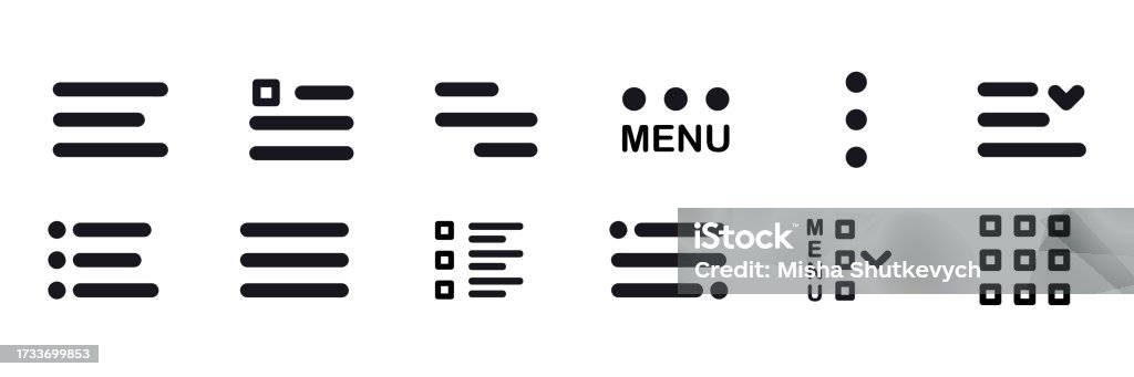 Set Of Black Menu Buttons For Website Ui Navigation Hamburger Web And Mobile App Menu Icons