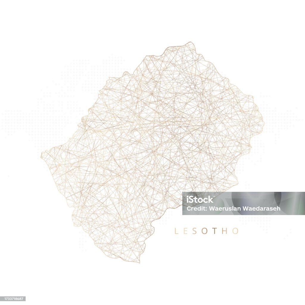 Low Poly Map Of Lesotho Gold Polygonal Wireframe Glittering Vector With