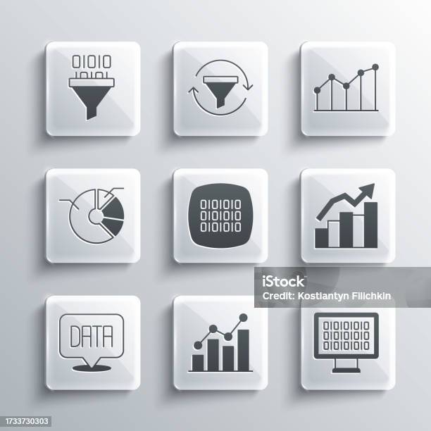 Set Pie Chart Infographic Binary Code Financial Growth Data Analysis
