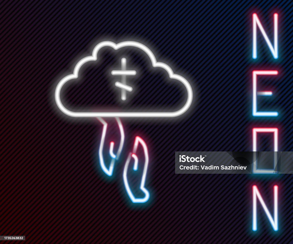 Glowing Neon Line Gods Helping Hand Icon Isolated On Black Background
