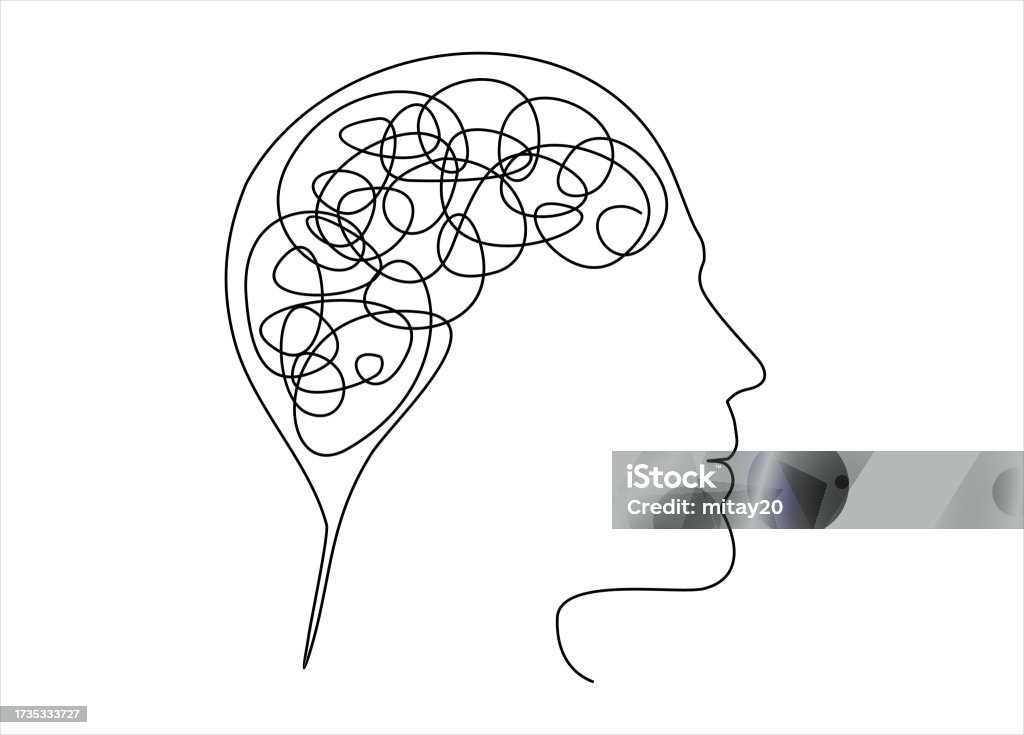 Confusion Du Concept Vectoriel Dans La Tête Un Dessin Au Trait Continu