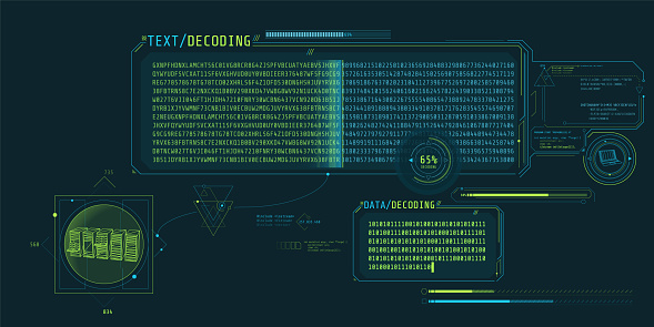 Server Data Processing Interface With Text Decoding Stock Illustration