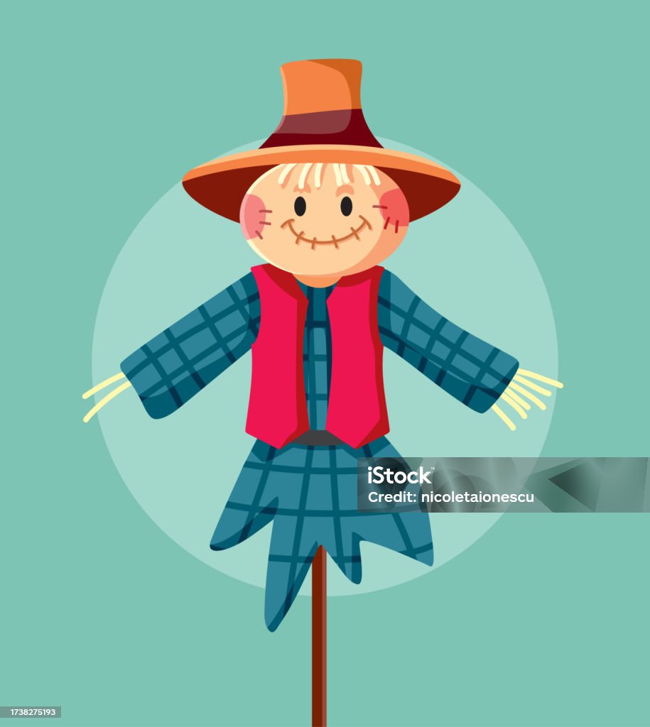 Kartun Orangorangan Sawah Lucu Pada Ilustrasi Tongkat Ilustrasi Stok