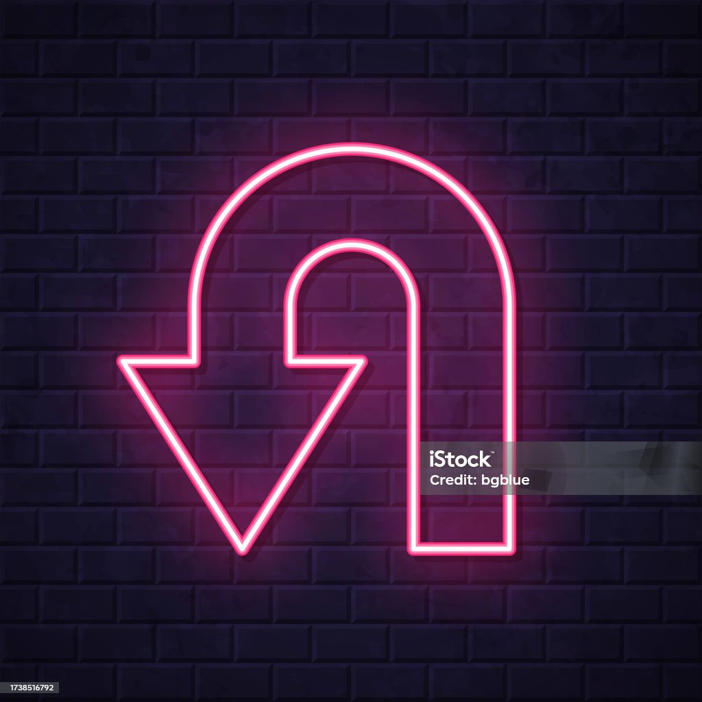 Panah Arah Putar Balik Ikon Neon Bersinar Di Latar Belakang Dinding ... Panah Arah Putar Balik Ikon Neon Bersinar Di Latar Belakang Dinding ...