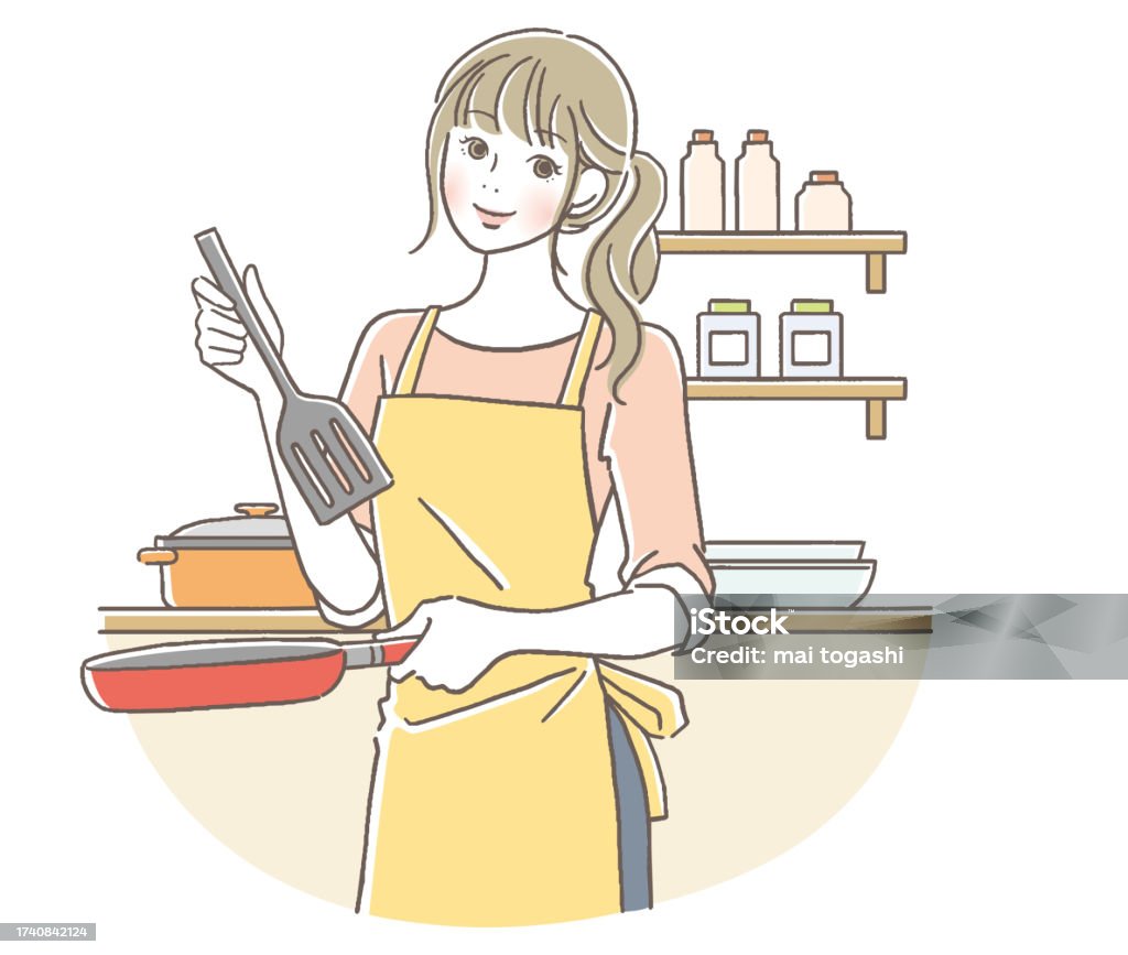 Woman Cooking Stock Illustration Download Image Now Adult Apron