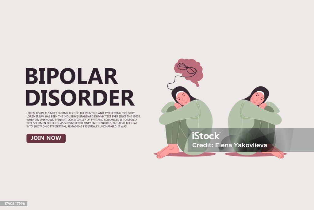 Spanduk Gangguan Bipolar Muslimah Berhijab Konsep Psikologi Ilustrasi