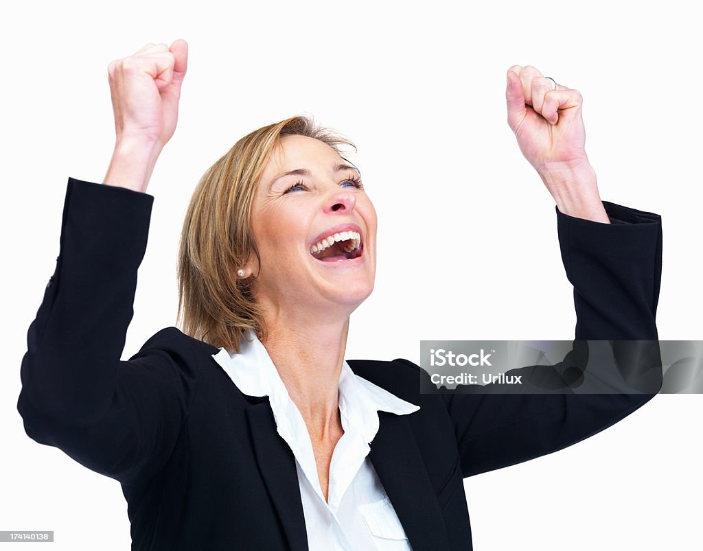 Cheerful Business Woman Celebrating Success Over White Backgroun Stock ... Cheerful Business Woman Celebrating Success Over White Backgroun Stock ...