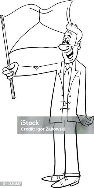 Karakter Pria Kartun Memegang Halaman Mewarnai Bendera Ilustrasi Stok ... Karakter Pria Kartun Memegang Halaman Mewarnai Bendera Ilustrasi Stok ...