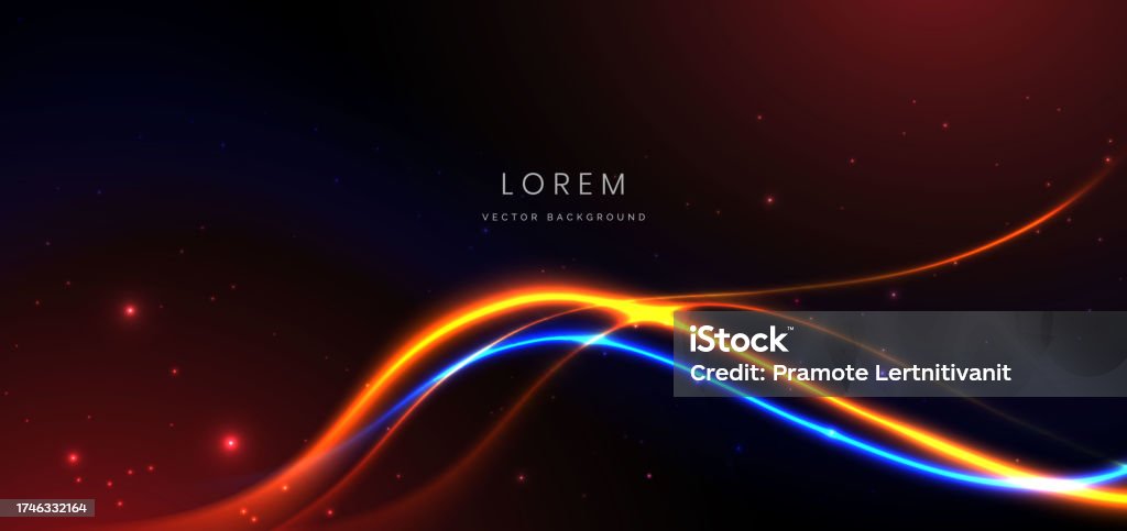 Teknologi Abstrak Futuristik Melengkung Biru Neon Bercahaya Dan Sinar