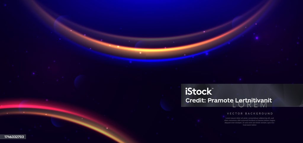 Abstrak Neon Futuristik Melengkung Bersinar Biru Emas Dan Garis Cahaya