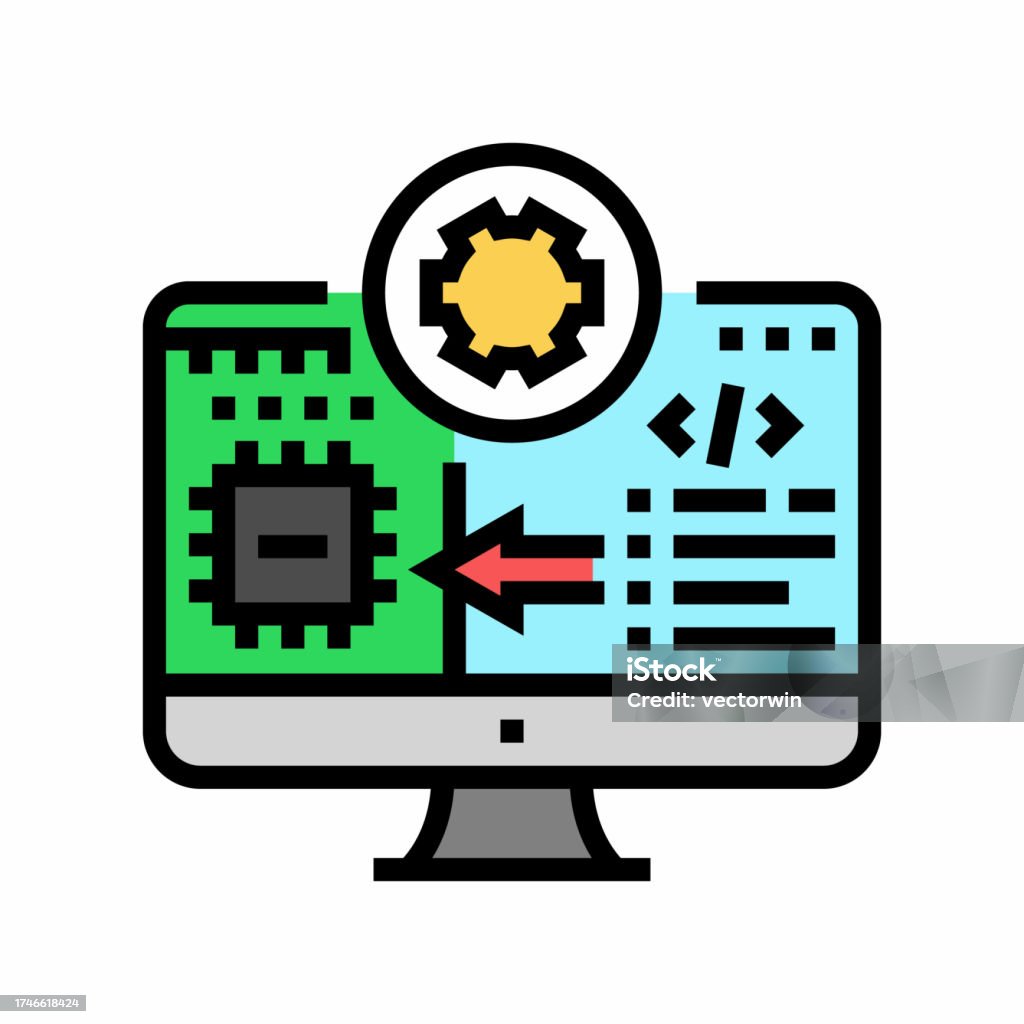 Microcontroller Programming Electronics Color Icon Vector Illustration
