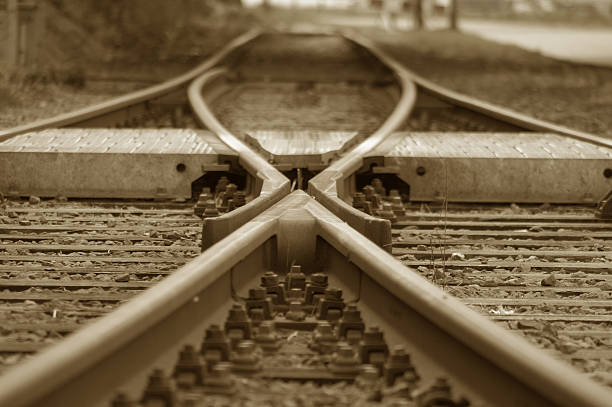 Free picture: Close-up of railroad cast iron tracks monochrome photo