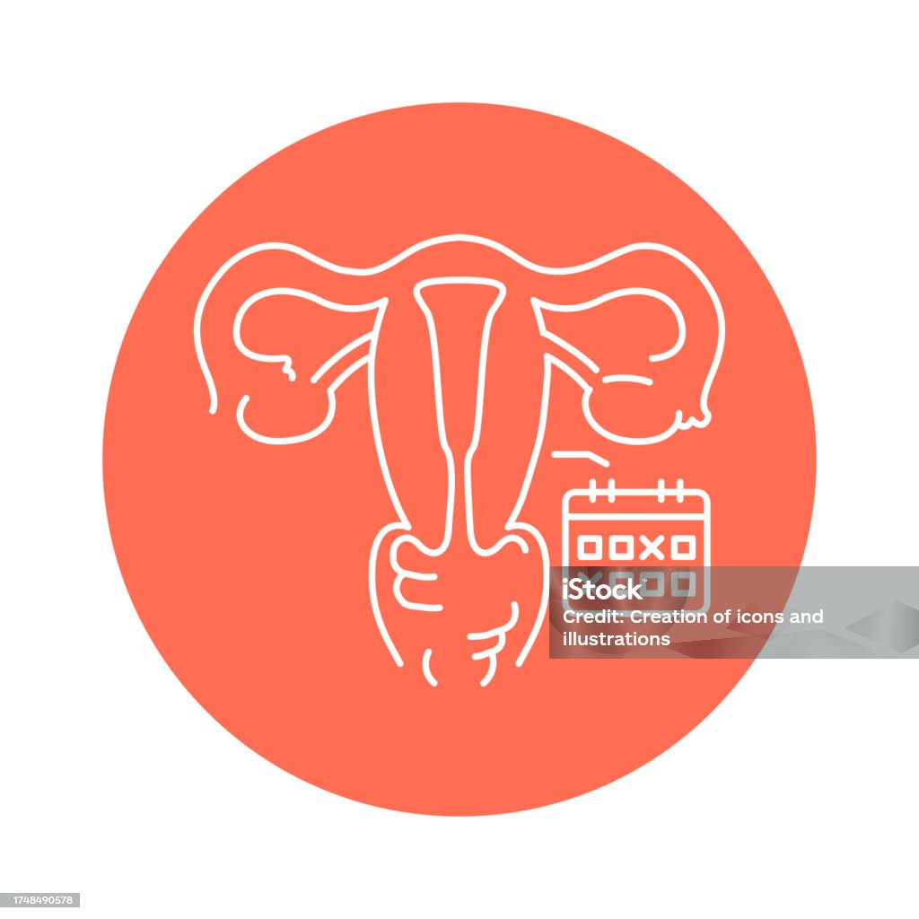 Ikon Garis Warna Mioma Uterus Masalah Ginekologi Ilustrasi Stok Unduh