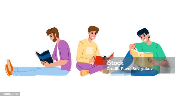 Sitting Man Reading Book Floor Vector Stock Illustration Download