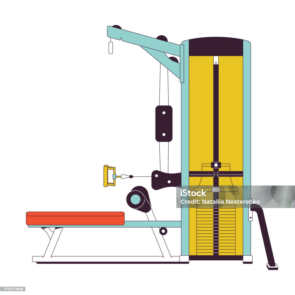 Seated Cable Row Machine Flat Line Color Isolated Vector Object Stock