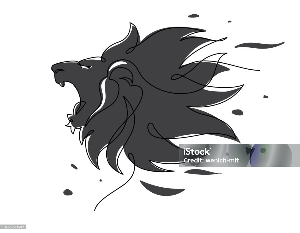Visage Latéral De Portrait Rugissant De Lion Style De Dessin Dart Au