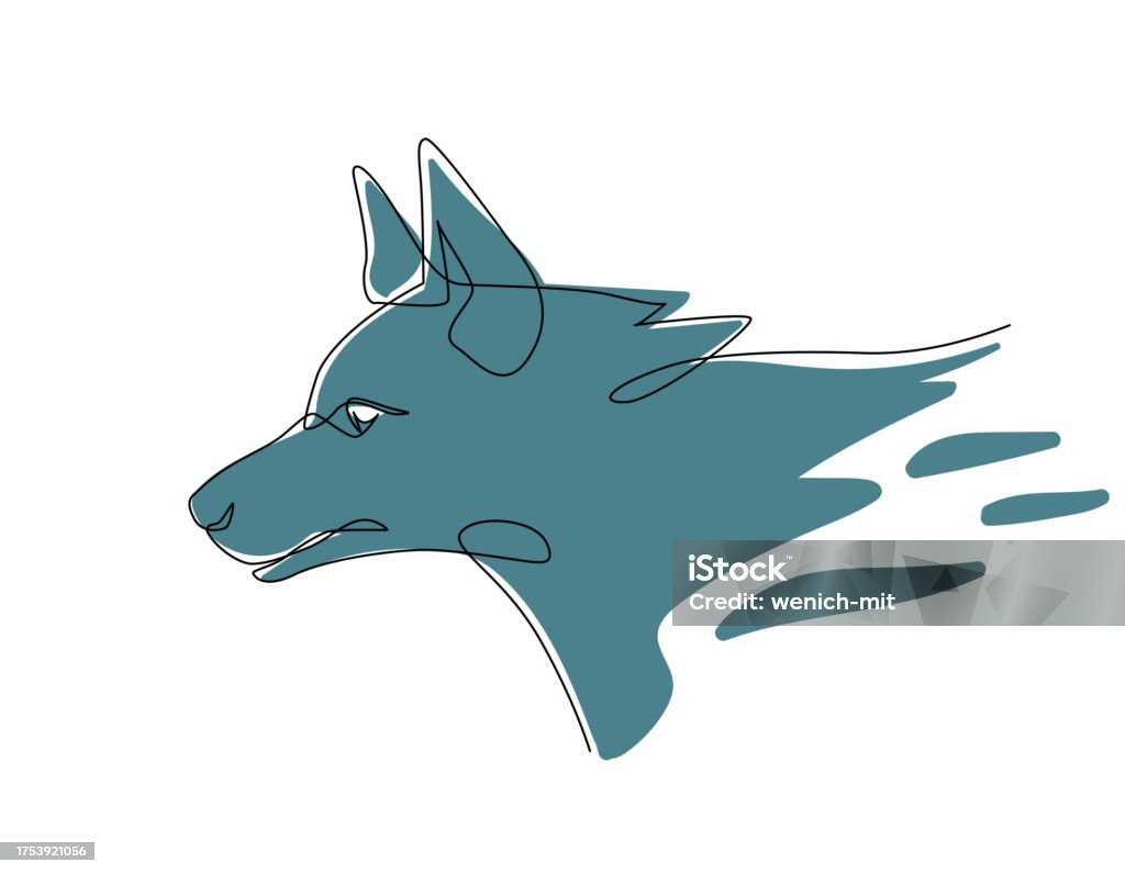 Face Latérale De Portrait De Loup Style De Dessin Dart Au Trait Continu
