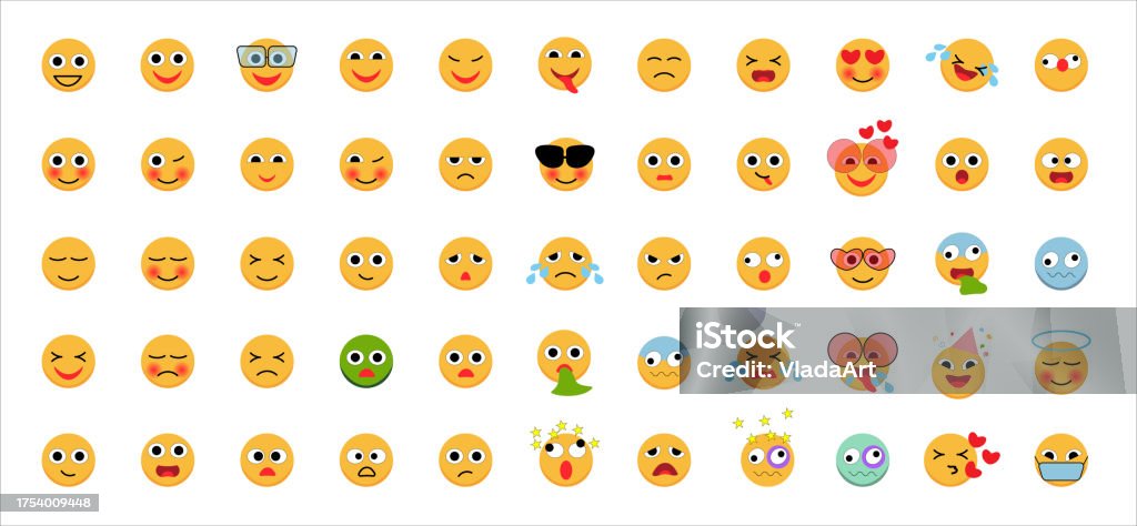 Big Set Of Yellow Emoticon Smile Icons Cartoon Emoji Set Emoticons Set
