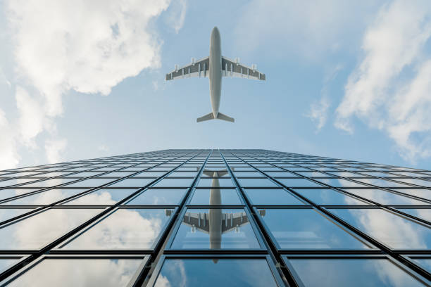 Free Stock Photo of Upward view of skyscrapers and airplane | Download ...