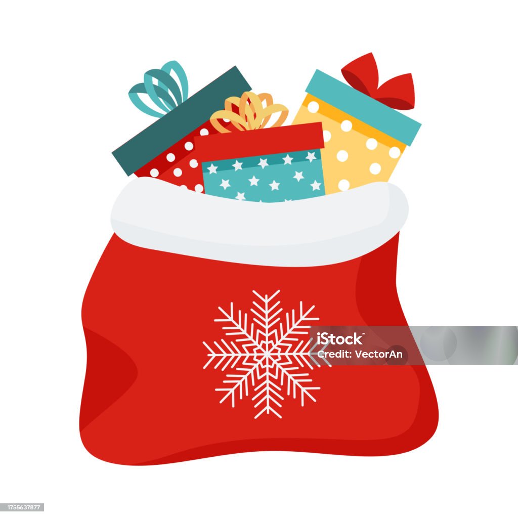 Vector Red Santa Bag With T Boxes Isolated On White Background