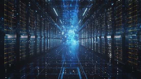 Flying Into Futuristic Big Data Digital Tunnel Binary Code Particles