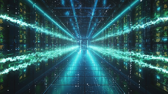 Flying Into Futuristic Big Data Digital Tunnel Binary Code Particles