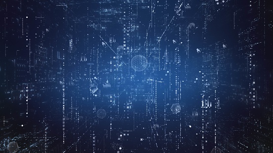 Flying Into Futuristic Big Data Digital Tunnel Binary Code Particles
