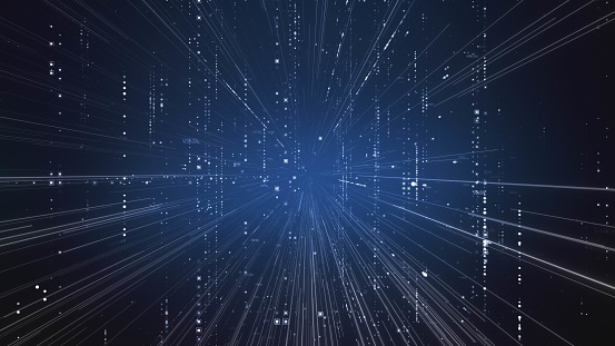 Flying Into Futuristic Big Data Digital Tunnel Binary Code Particles