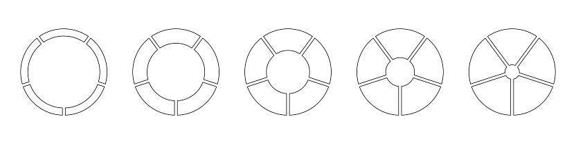 Roues Rondes Divisées En Cinq Sections Tracez Des Diagrammes En Anneau
