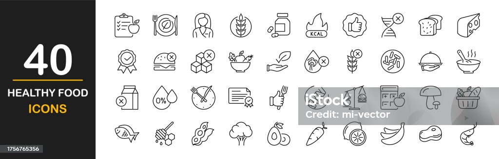 Healthy Food Web Icons Set Organic Food Simple Thin Line Icons