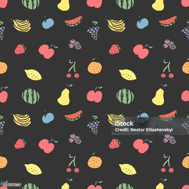 Seamless Fruit Pattern Doodle Background With Fruit Icons Fruits