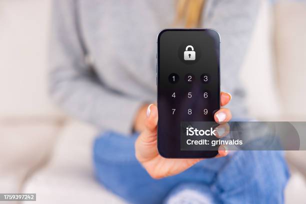 Person Showing Locked Phones Screen Need To Enter Security Pin To ... Person Showing Locked Phones Screen Need To Enter Security Pin To ...