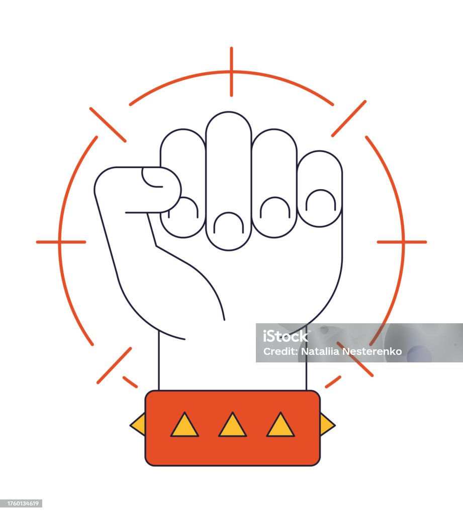 Clenching Hand Flat Line Color Isolated Vector Object Stock