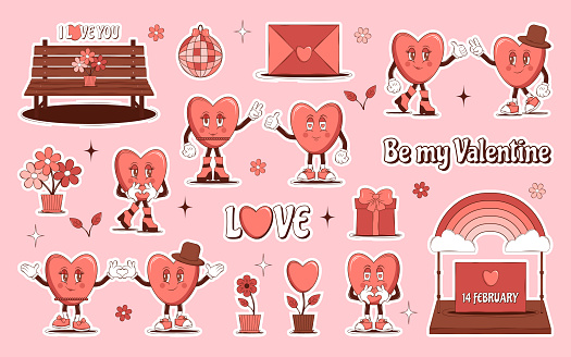 Ensemble Dautocollants Groovy Jolis Personnages De Dessins Animés Coeur