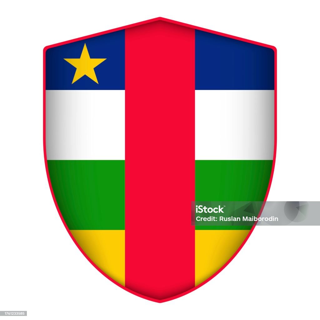 Central African Republic Flag In Shield Shape Vector Illustration Stock