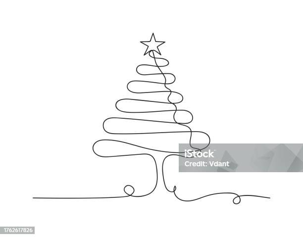Illustration Vectorielle Continue Dicône Darbre De Noël Dune Ligne