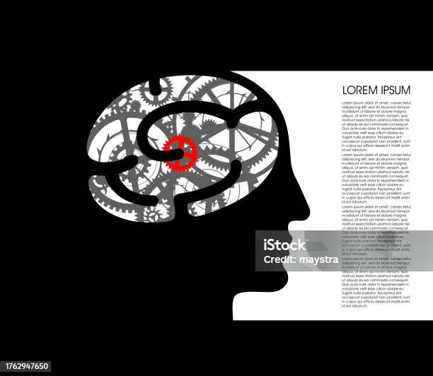 Tête Humaine Noire Avec Un Cerveau En Forme De Mécanisme Avec Des