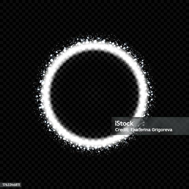 Silver Circle Frame With Glowing Sparkles And Flares Stock Illustration