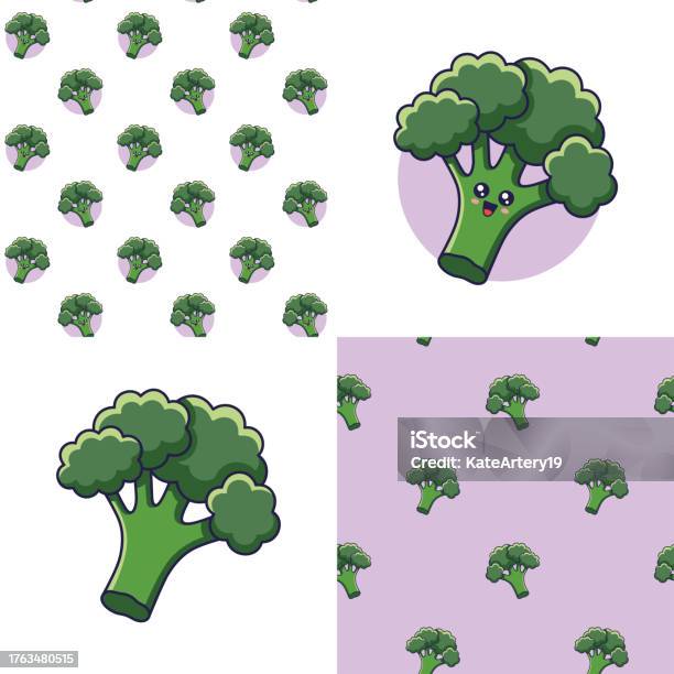 Ensemble De Modèles De Brocoli Kawaii Mignon Illustration Dicône De