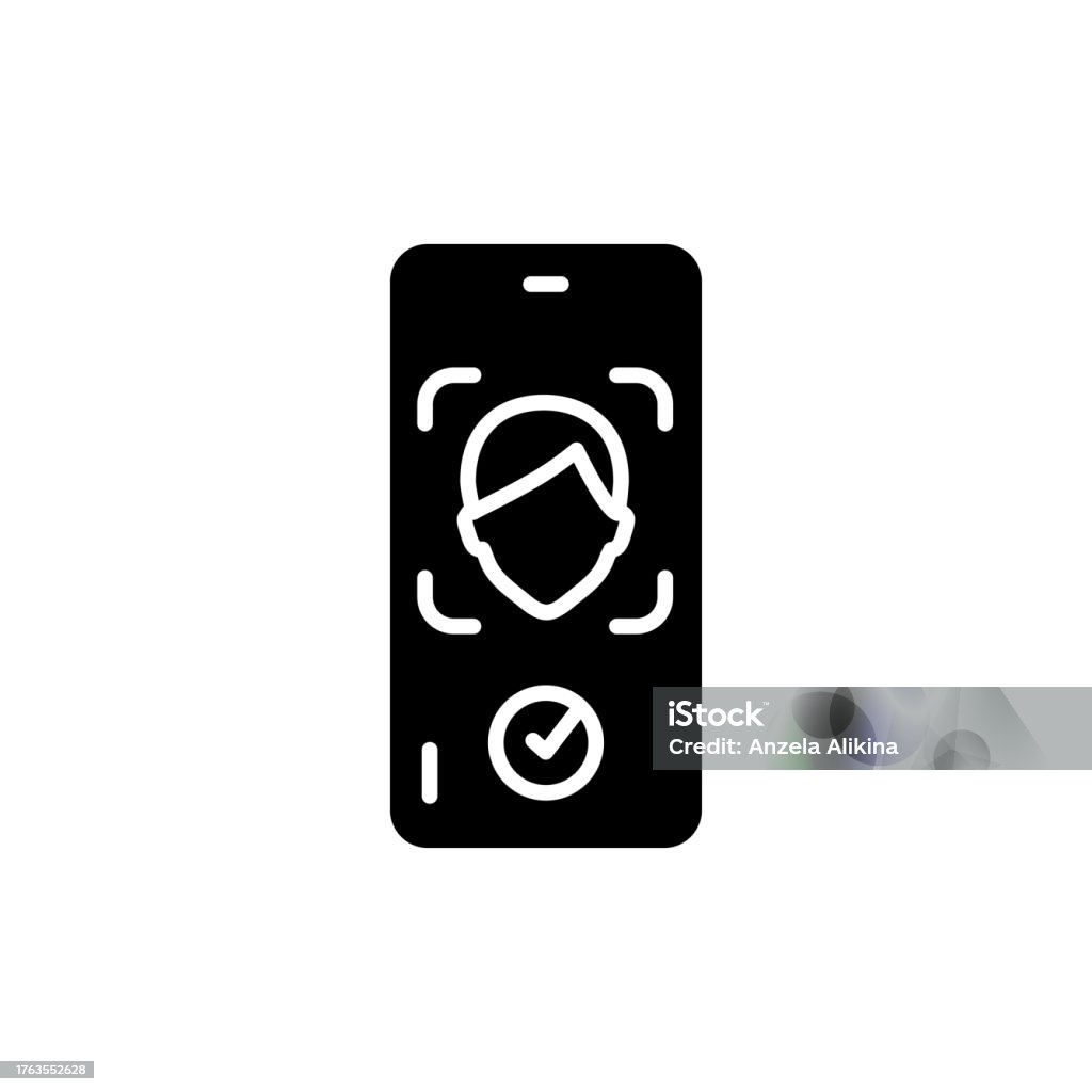 Identification Face On Smartphone Color Line Icon Deep Face Stock