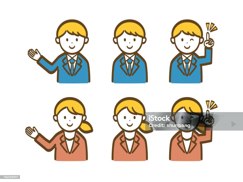 Simple Male And Female Businessman Pose Illustration Set Stock