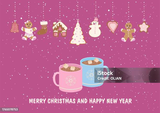 Kartu Natal Dengan Cangkir Dan Roti Jahe Template Untuk Kartu Ucapan