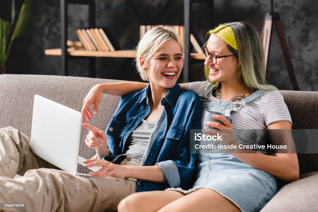 Happy Moments Together Chilling Caucasian Young Lgbtq Couple Lesbians