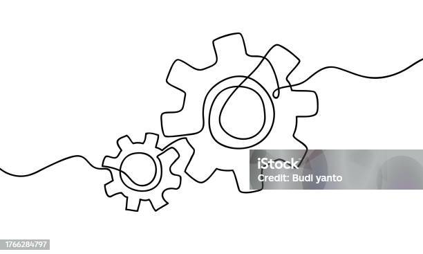 Dessiné À La Main Une Ligne Continue De Roues Dengrenages Mobiles Logo