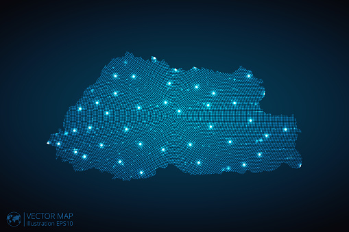 Bhutan Map Radial Dotted Pattern In Futuristic Style Design Blue Circle