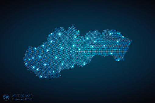 Slovakia Map Radial Dotted Pattern In Futuristic Style Design Blue