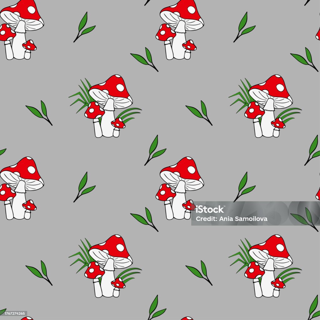 Mushroom Seamless Pattern Amanita Muscaria Texture Design For Textile