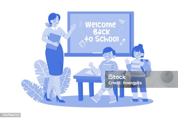 Ilustración de El Maestro Da La Bienvenida A Los Estudiantes A La Clase ... Ilustración de El Maestro Da La Bienvenida A Los Estudiantes A La Clase ...