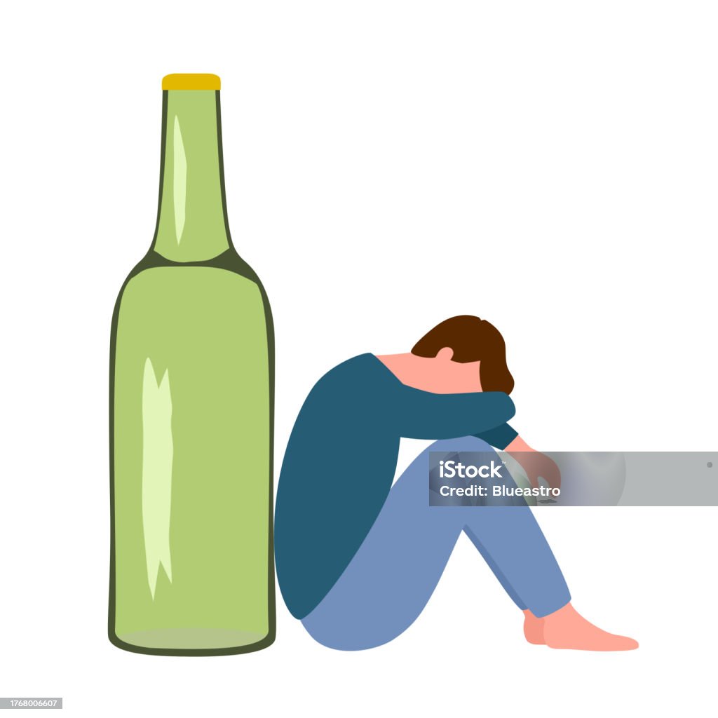 Drunk Depressed Man Alcohol Addiction Sad Man Sitting Next To Beer