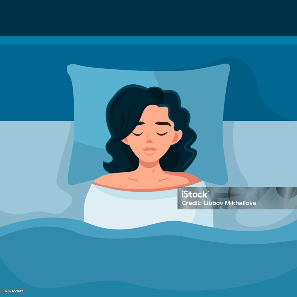 A Young Woman Is Sleeping In Her Bed Healthy Sleep Stock Illustration